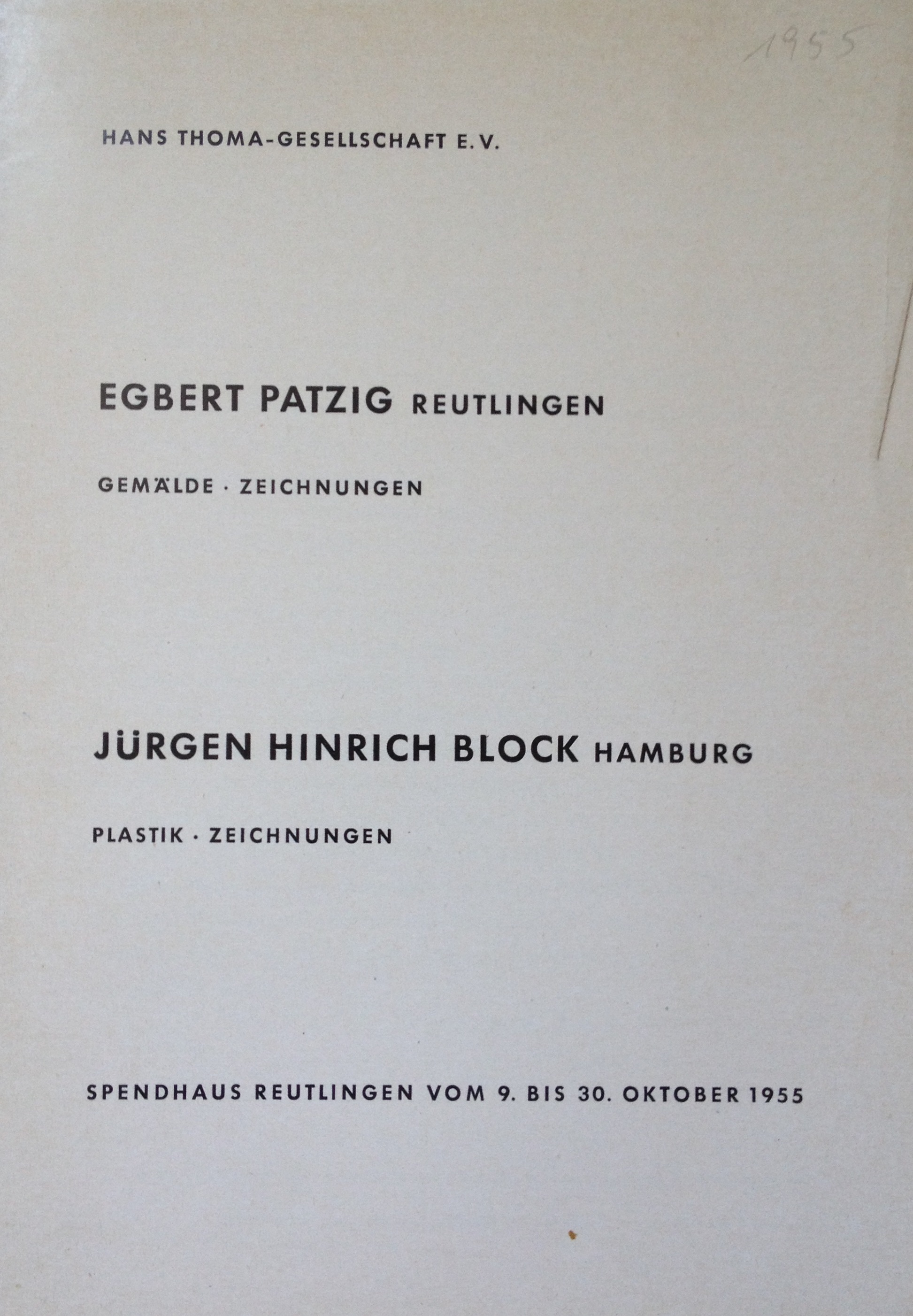 [KVRT] Katalog Egbert Patzig, Jürgen Hinrich Block